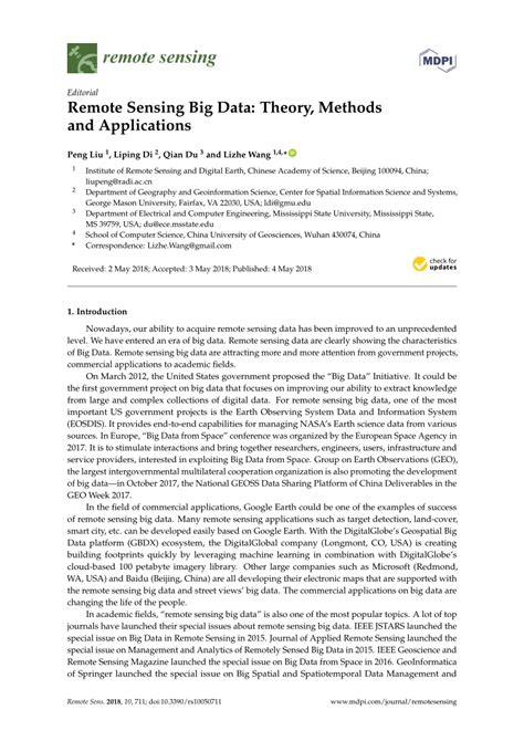 Pdf Remote Sensing Big Data Theory Methods And Applications