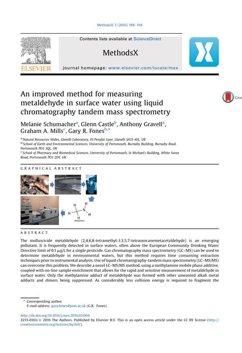 Pdf An Improved Method For Measuring Metaldehyde In Surface Water