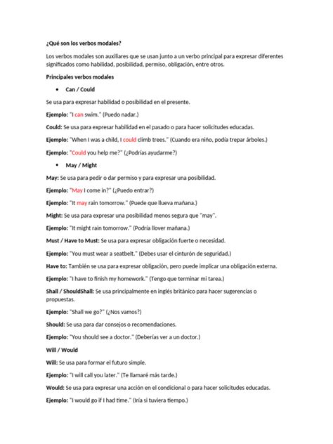 Qué Son Los Verbos Modales Pdf Lingüística Gramática