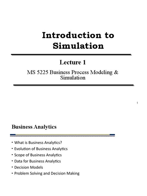 introduction to simulation ms 5225 business process modeling and simulation pdf analytics