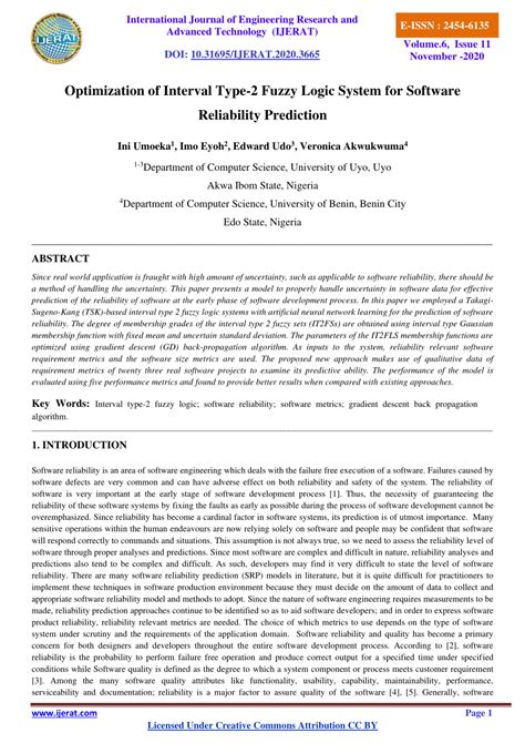 Pdf Optimization Of Interval Type 2 Fuzzy Logic System For Software Reliability Prediction