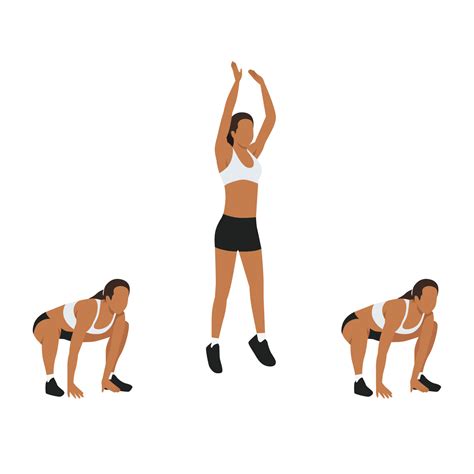 Woman Doing Frog Jumps Exercise Flat Vector Illustration Isolated On