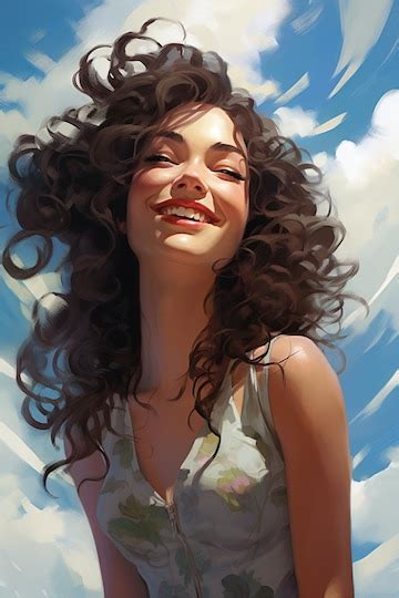 Premium Ai Image A Girl With Long Hair Smiling And A Cloudy Sky