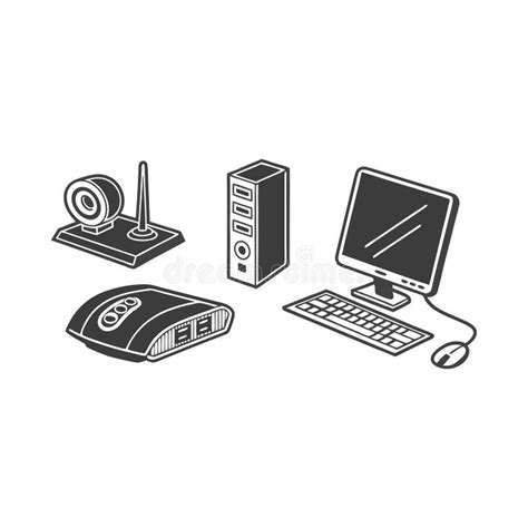 Vector Illustration Of Classic Computer Hardware Components Stock