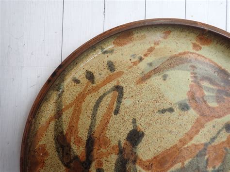 Vintage Robert Bob Eckels Pottery Stoneware 11 Plate Tan Gray And Brown
