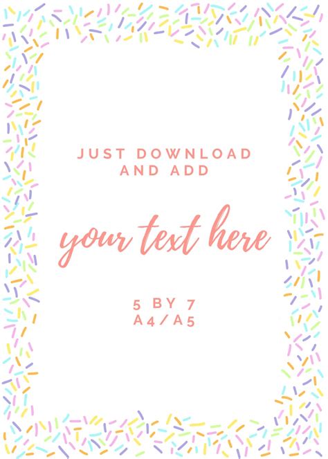 Cake Sprinkles Border Printable Paper Craft Supplies Invitation Template Pastel Rainbow