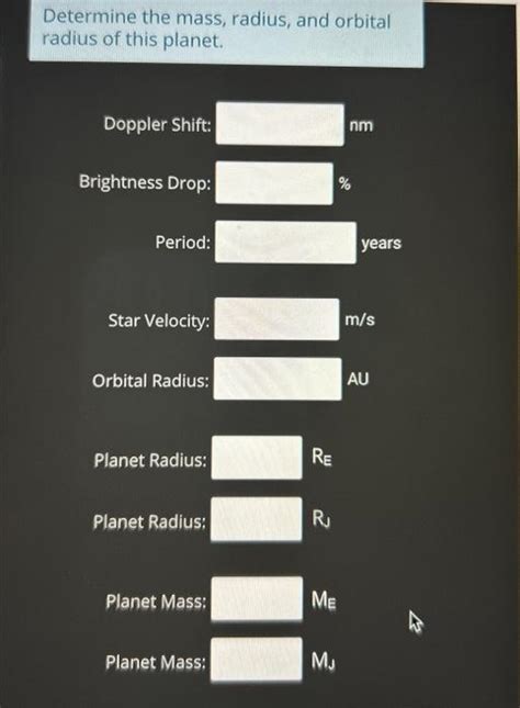 Determine The Mass Radius And Orbital Radius Of