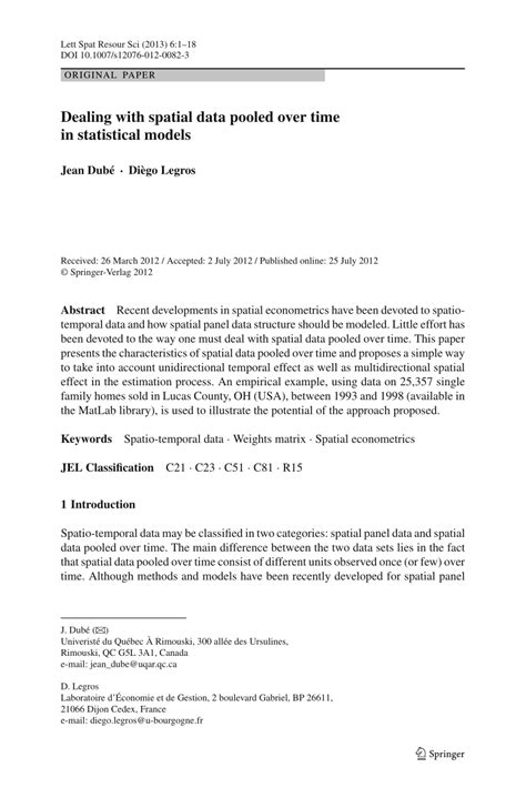 pdf dealing with spatial data pooled over time in statistical models