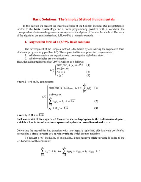 Lectures 10 And 11 Lecture Notes Basic Solutions The Simplex