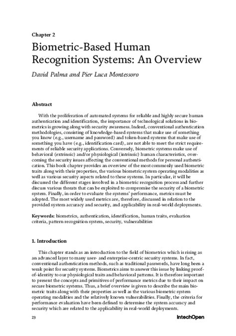 Pdf Biometric Based Human Recognition Systems An Overview