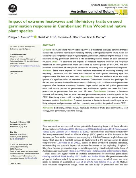 Pdf Impact Of Extreme Heatwaves And Life History Traits On Seed