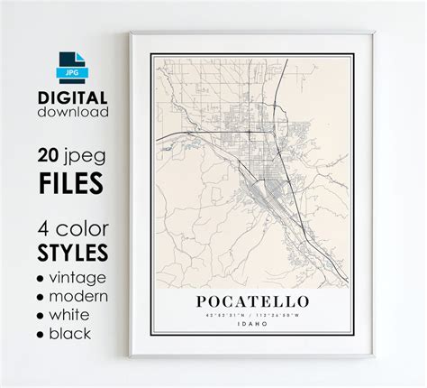Pocatello Idaho Map Art Print Modern Vintage Styles Digital Download