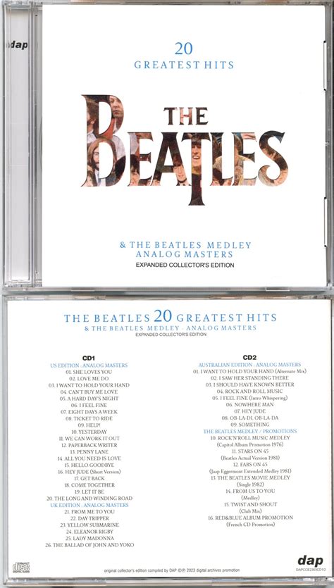 The Beatles 20 Greatest Hits 2 Cd Set 2023 Dap Fully Expanded Collectors Edition