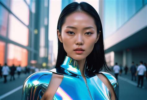 Beautiful Asian Woman In Futuristic Clothing Beautiful Asian Woman