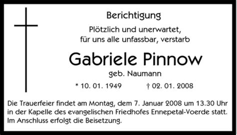 Traueranzeigen Von Gabriele Pinnow Trauer In Nrw De