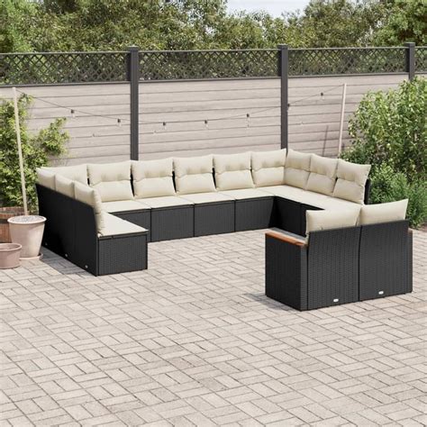12 Piece Garden Sofa Set With Cushions Poly Rattan Vidaxl Black And