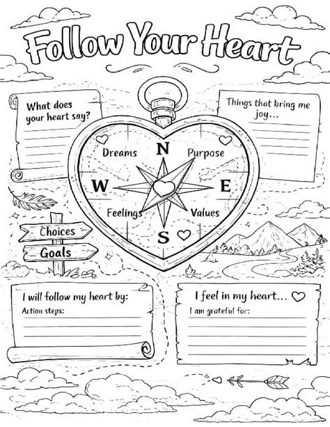 Follow Your Heart Compass Sel Reflection And Check In Worksheet Tpt
