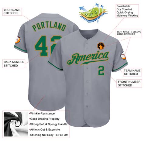 Custom Gray Kelly Green Old Gold Authentic Baseball Jersey Clearance