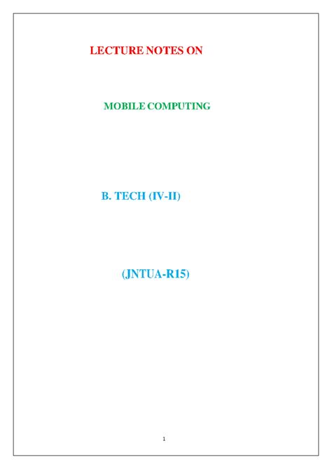Mobile Computing Unit 1 Lecture Notes On Mobile Computing B Tech Iv