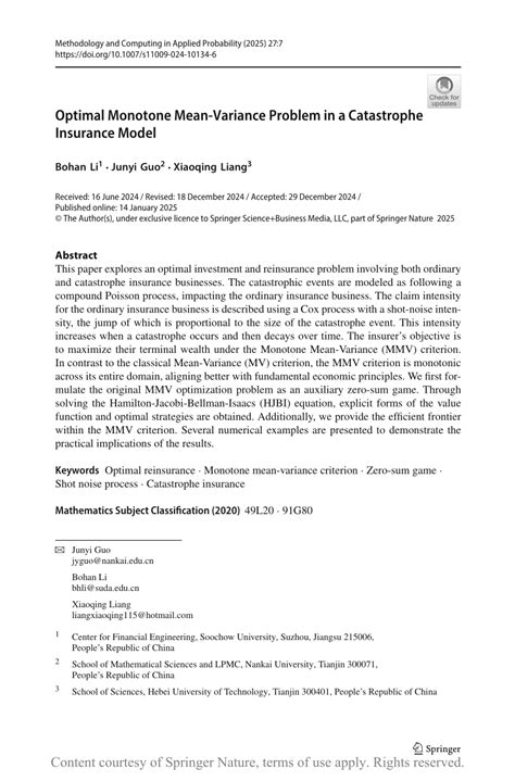Optimal Monotone Mean Variance Problem In A Catastrophe Insurance Model