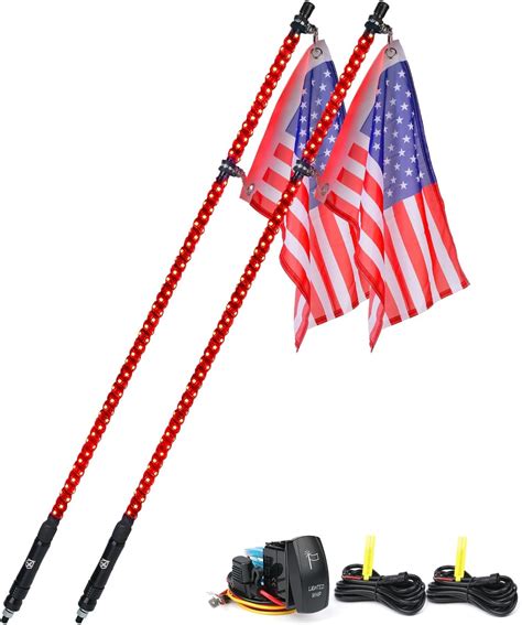 Xprite Red Led 4ft Spiral Whip Lights 2pcs Flexible Whip Pole Safety Lighted