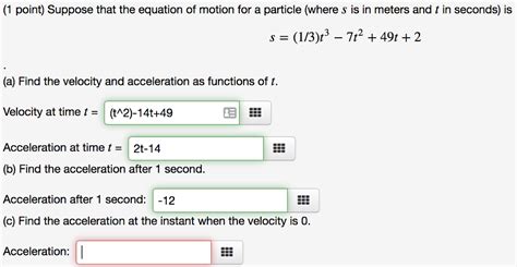 solved 1 point suppose that the equation of motion for a
