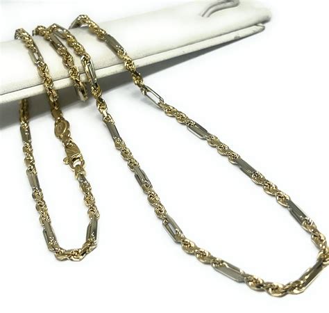 14k Solid Gold 2 Tone Milano Rope Figarope Chain 18 24 Inches 3mm F