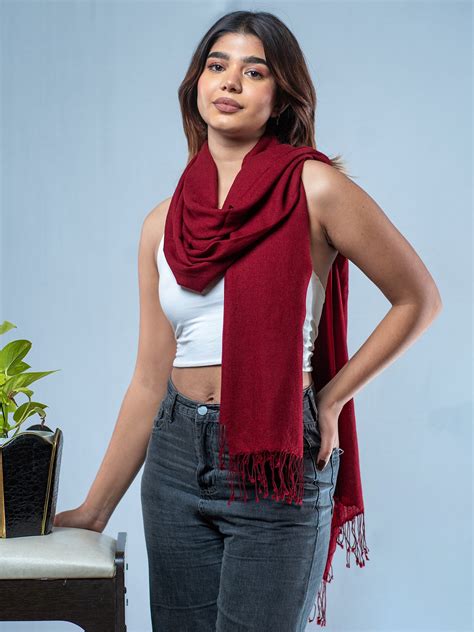 Plain Weave Pure Pashmina Shawl From Nepal With Fringe Exotic India Art