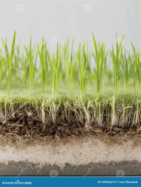 Cross Section Of Green Grass And Underground Soil Layers Beneath Stock