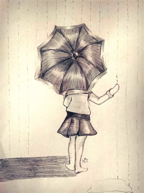 Girl With Umbrella Drawing