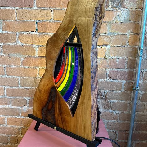 Stained Stained Glass Live Edge Wood And Collectables