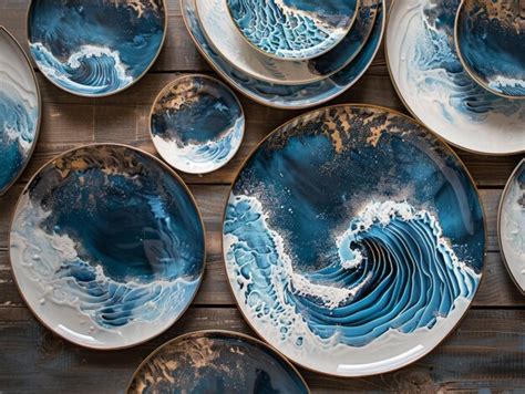 Array Of Designer Plates On Table Premium Ai Generated Image