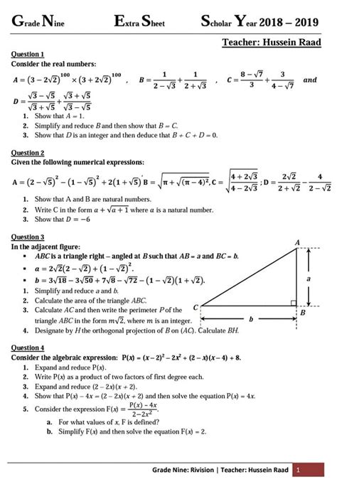 Extra Math Grade Nine Revision