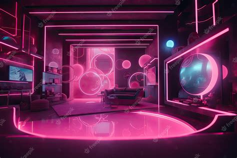 premium ai image pink futuristic room with holographic computer