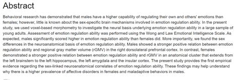 Sex Related Neuroanatomical Basis Of Emotion Regulation Ability