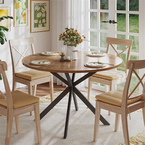 Hipihom 43 3 Inch Walnut Round Dining Table For 4 Space