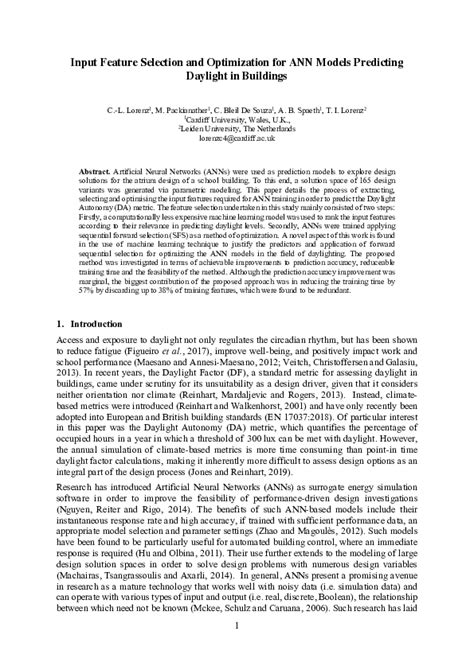 Pdf Input Feature Selection And Optimization For Ann Models Predicting Daylight In Buildings