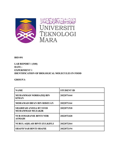 Copy Of Bio Lab Report 1 First Experiment For Bio Bio 091 Lab Report 1 S08 Date