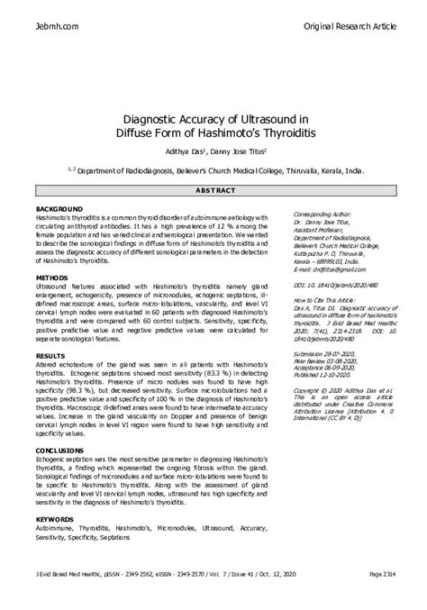 Pdf Diagnostic Accuracy Of Ultrasound In Diffuse Form Of Hashimotos