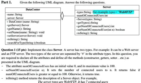 part 1 given the following uml diagram answer the following questions