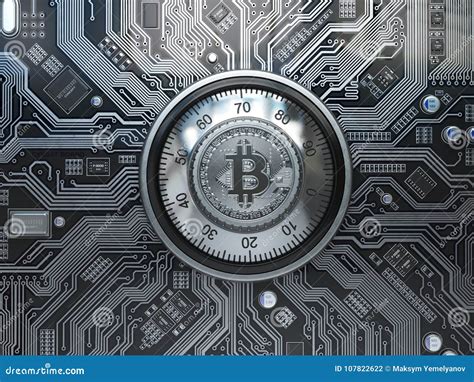 Bitcoin Cryptocurrency Security And Mining Concept Safe Lock W Stock Illustration