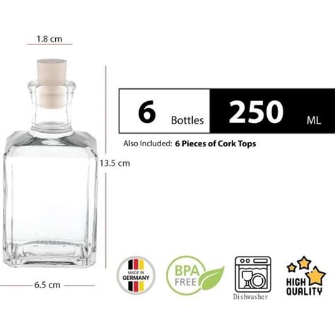 Mystik Spi Lot De 6 Bouteilles Vides En Verre De 250 Ml Avec Bouchon En