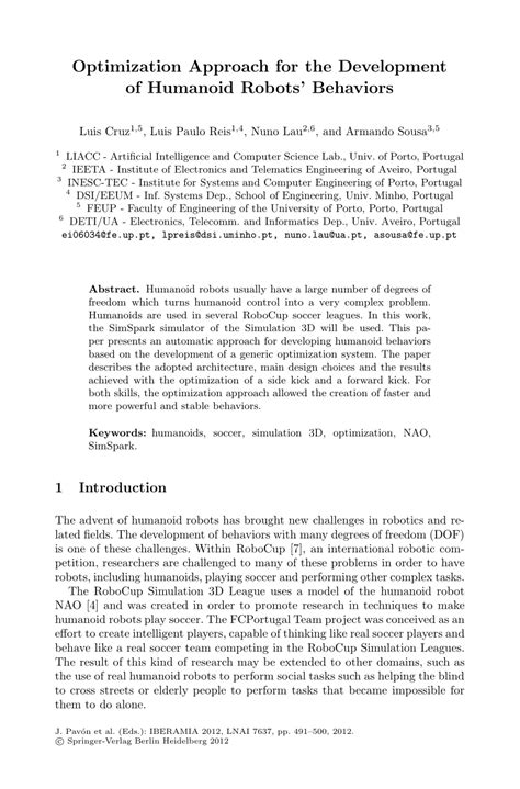 Pdf Optimization Approach For The Development Of Humanoid Robots Behaviors