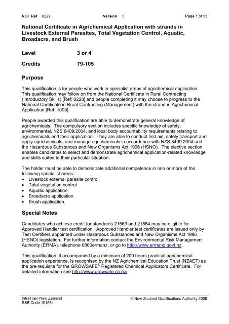 National Certificate In Agrichemical Application With Strands Nzqa