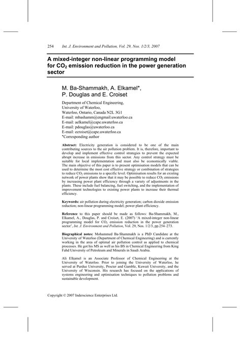 pdf a mixed integer nonlinear programming model for co2 emission