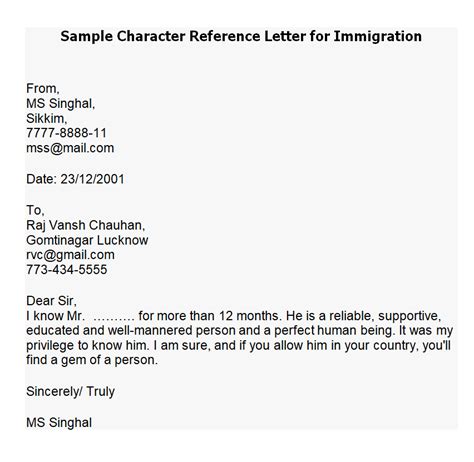 Immigration Reference Letter Template Printable At A Glance