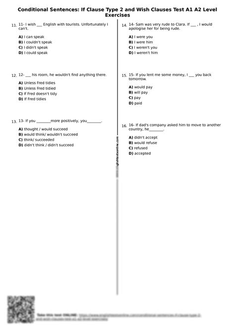 Solution 442 Conditional Sentences If Clause Type 2 And Wish Clauses Test A1 A2 Level Exercises