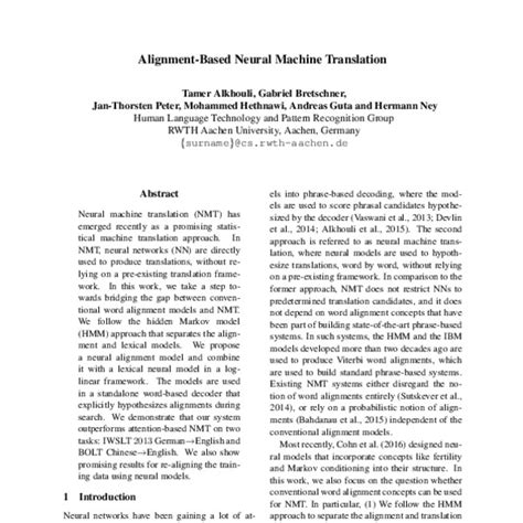 Alignment Based Neural Machine Translation Acl Anthology