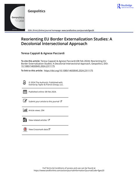 Pdf Reorienting Eu Border Externalization Studies A Decolonial