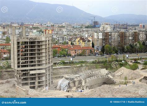Controlled Explosion With Blasts Of A Big Building Editorial Stock